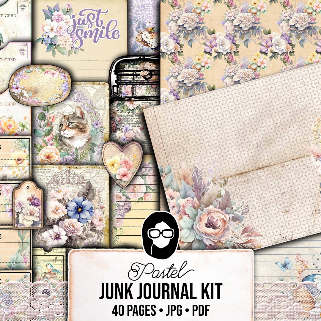 Pastel Junk Journal Kit, Pastel Digital Papers -40pg Instant Download ...