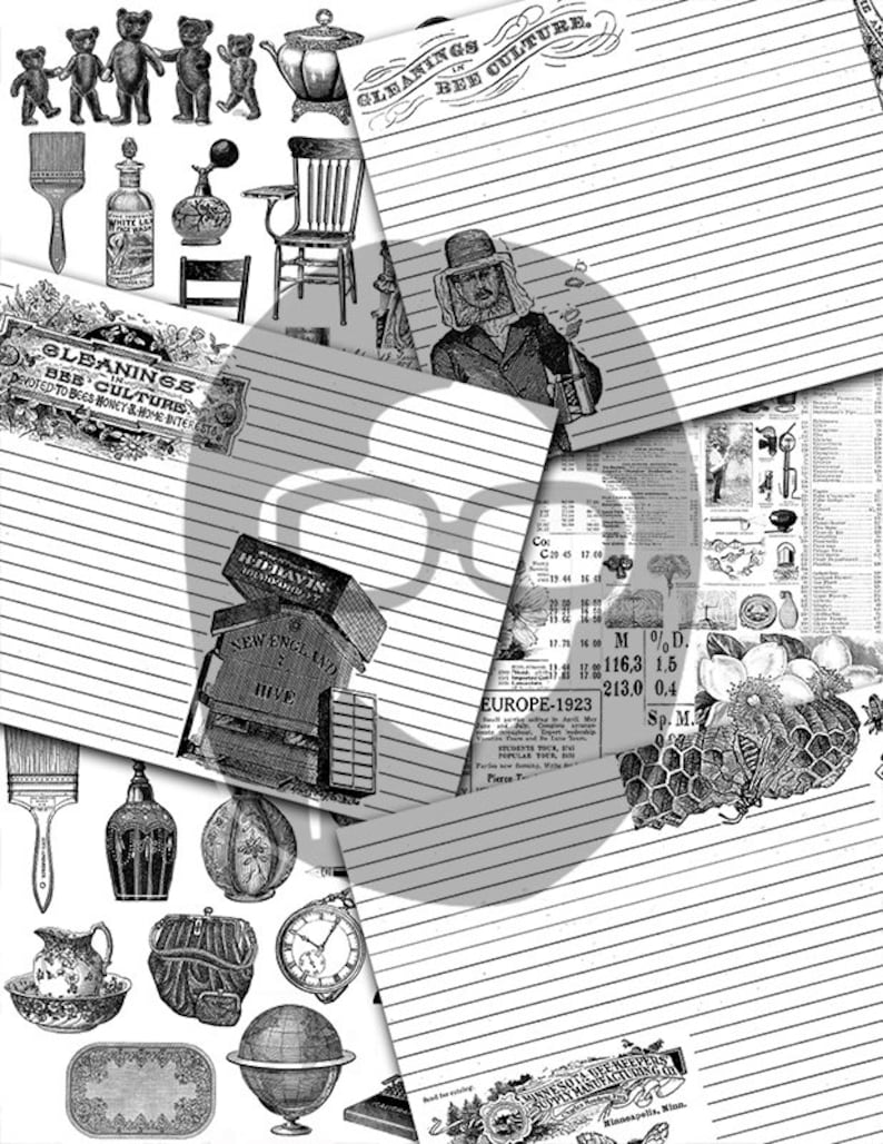 Ink Saver, Black and White, Junk Journal DIY Kit -48pg Digital Download ...