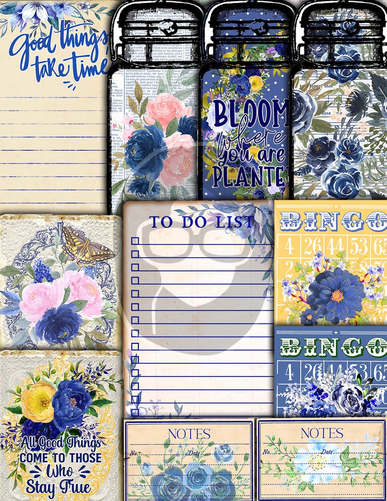 Blue Digital Paper Printable Journal Bundle 40pg Digital - Etsy