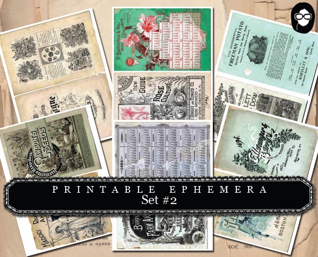 Ephemera Pack - Printable Ephemera Set # 2 - 30 Page Instant Download ...