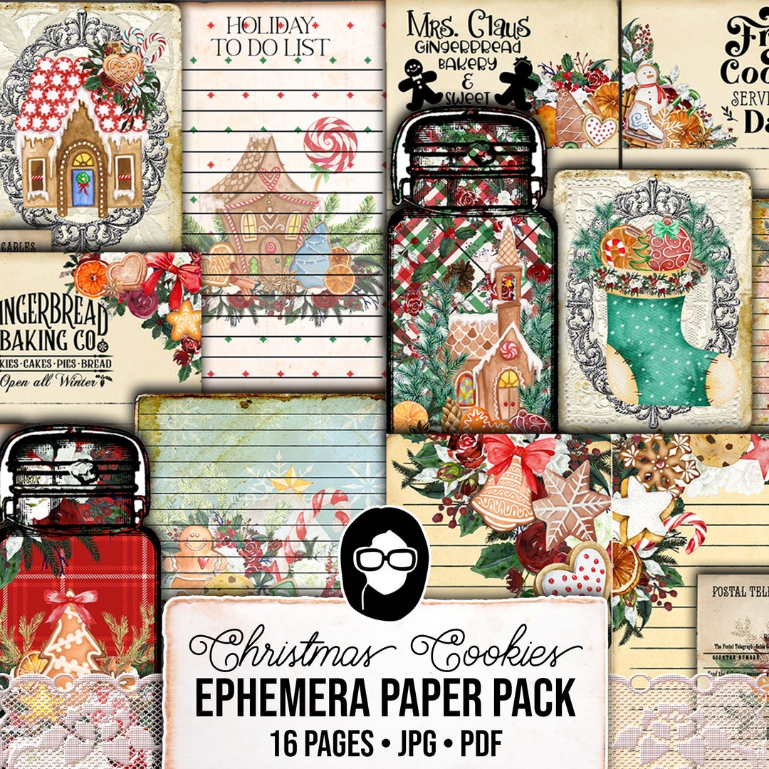 Christmas Gingerbread Cookies, Traditional Red, Ephemera Bundle #24 ...