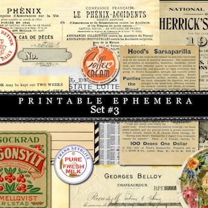 Ephemera Paper Pack - Printable Ephemera Set # 3 - 30 Pg Instant ...