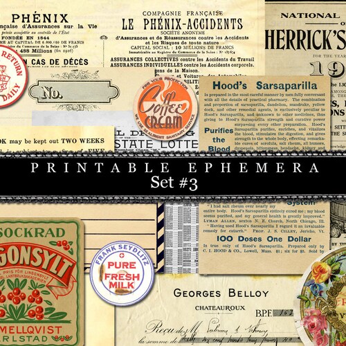 Ephemera Paper Pack Printable Ephemera Set 3 30 Pg - Etsy