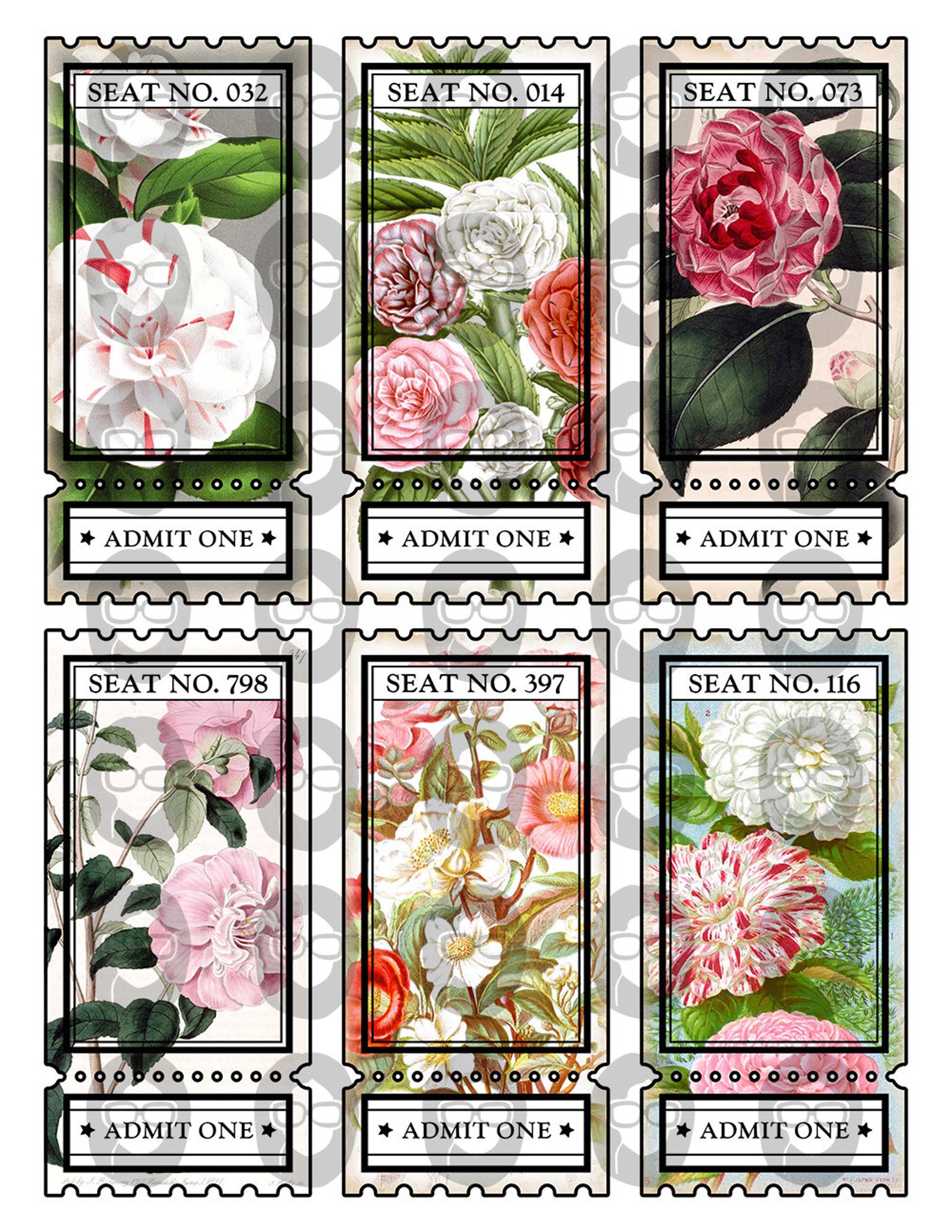 Printable Ticket Ephemera Spring Flowers 12pg Digital | Etsy