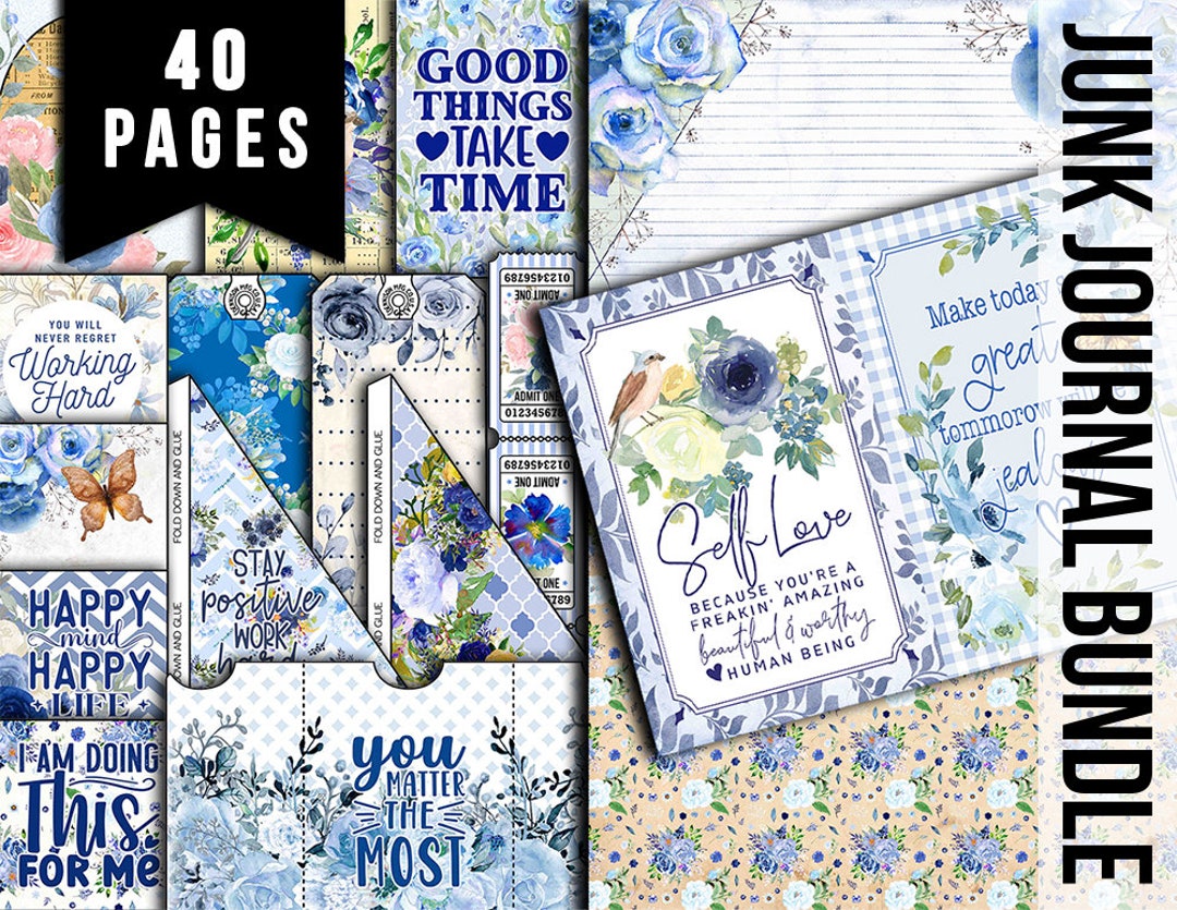 Blue Digital Paper Printable Journal Bundle 40pg Digital - Etsy