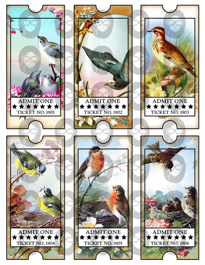 Printable Ticket Ephemera Vintage Birds 12pg Digital - Etsy