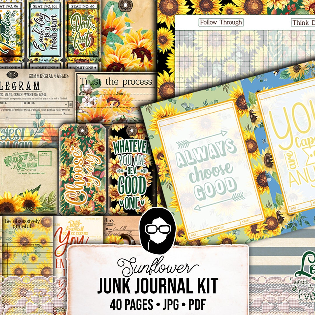 Printable Journal Bundle, Sunflower Digital Paper -40pg Digital ...