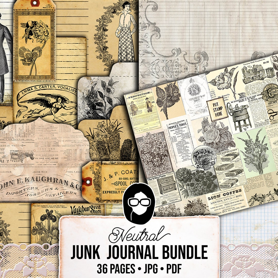 Printable Journal Bundle, Neutral Journal Ephemera, Bundle #5 -36pg ...