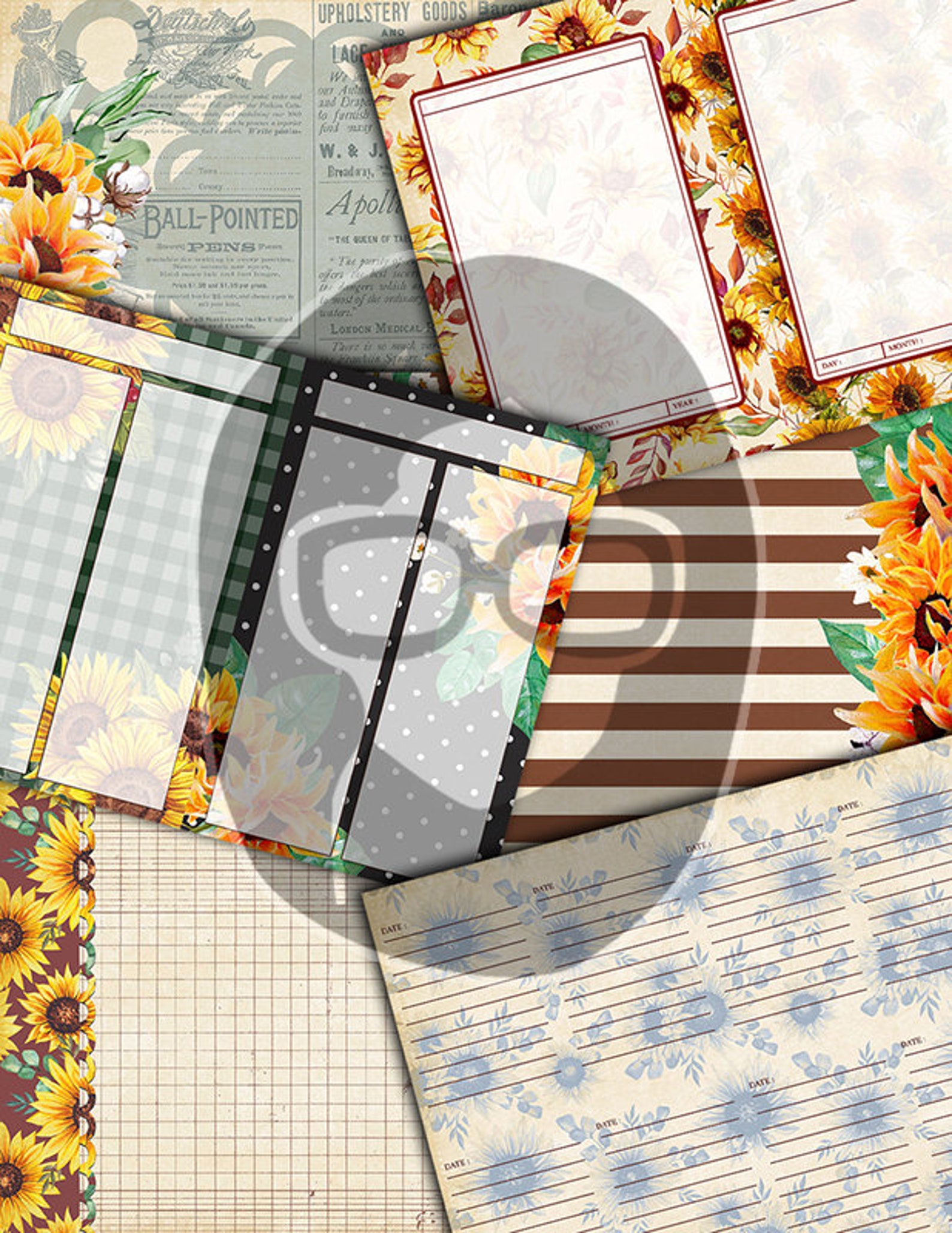 Sunflower Digital Paper Printable Journal Bundle 40pg - Etsy