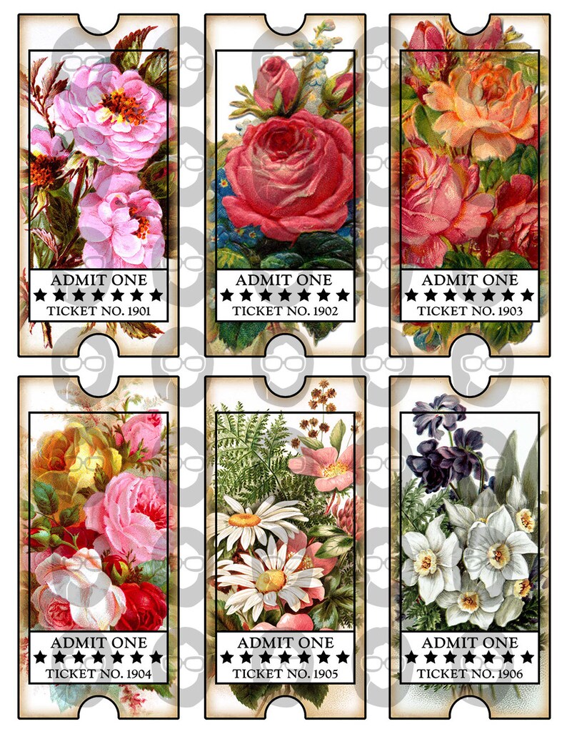 Printable Ticket Ephemera, Spring Flowers -12pg Digital Download- Junk ...