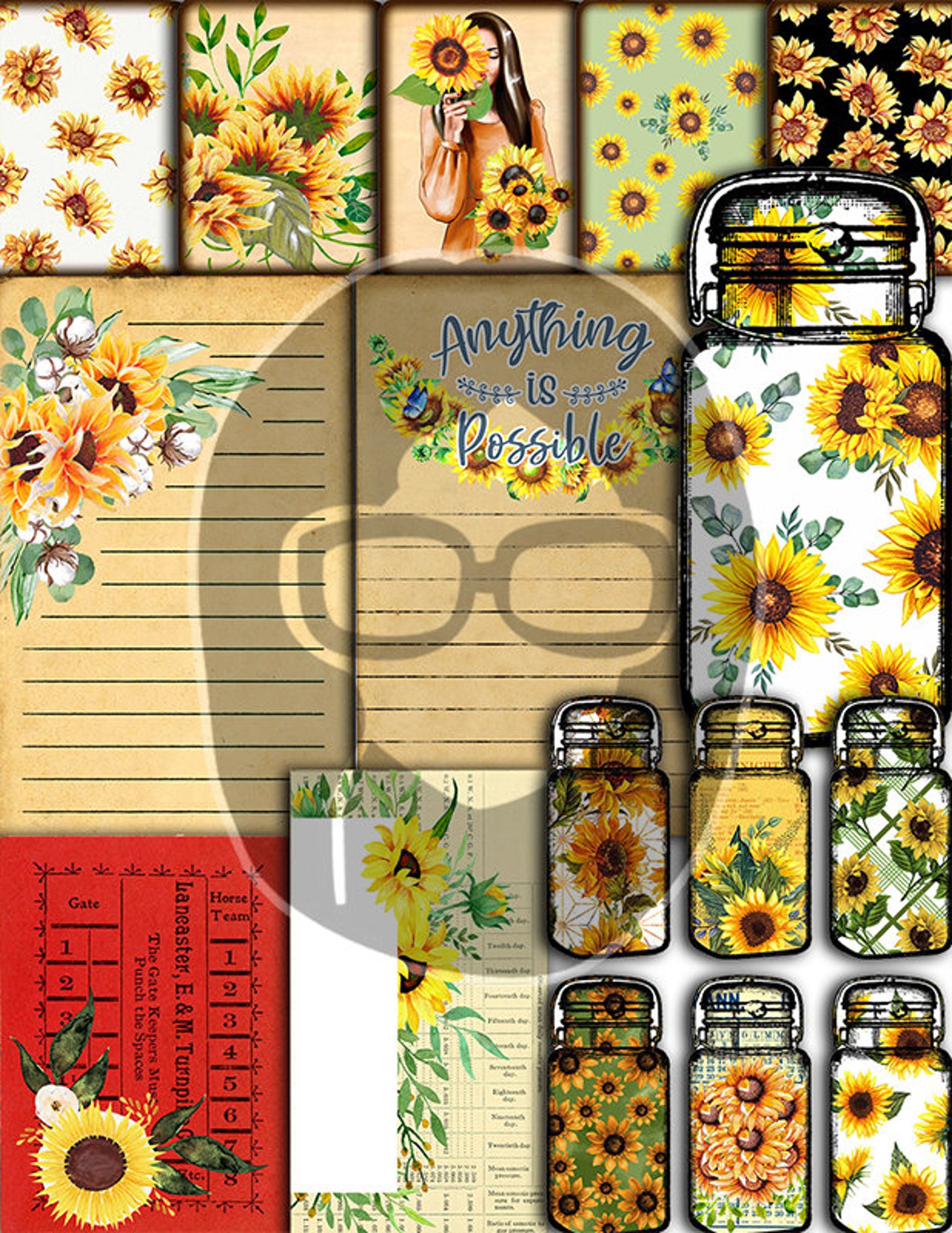 Sunflower Digital Paper Printable Journal Bundle 40pg - Etsy