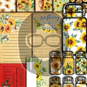 Sunflower Digital Paper, Printable Journal Bundle -40pg Digital ...
