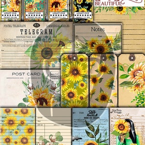 Sunflower Digital Paper, Printable Journal Bundle -40pg Digital ...
