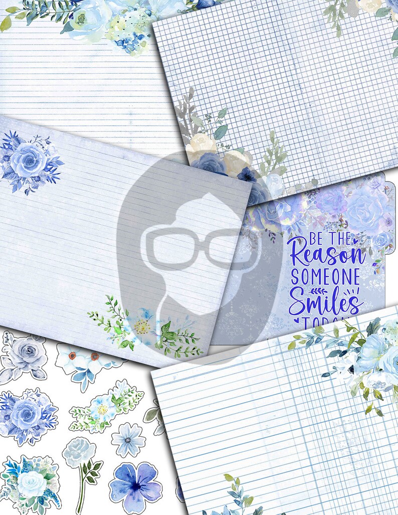 Blue Digital Paper Printable Journal Bundle 40pg Digital - Etsy