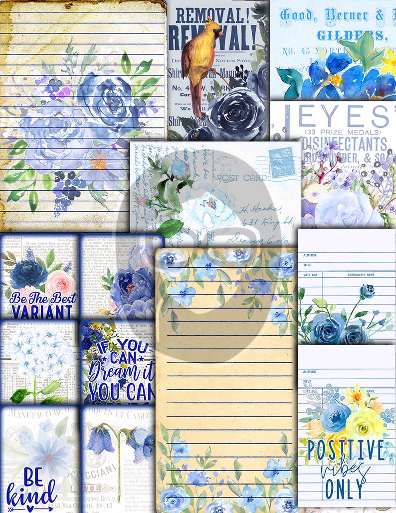 Blue Digital Paper Printable Journal Bundle 40pg Digital - Etsy