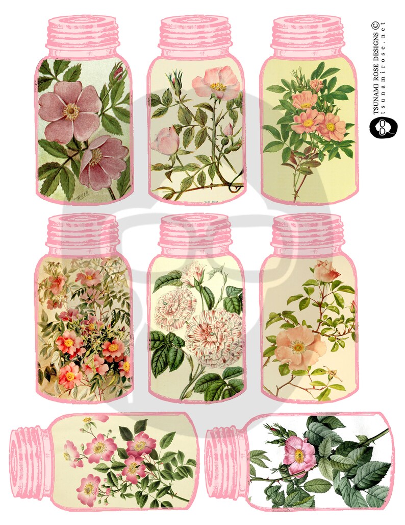 Pink Roses Mason Jar Printable V2.0 Set 1 3 Page Instant | Etsy