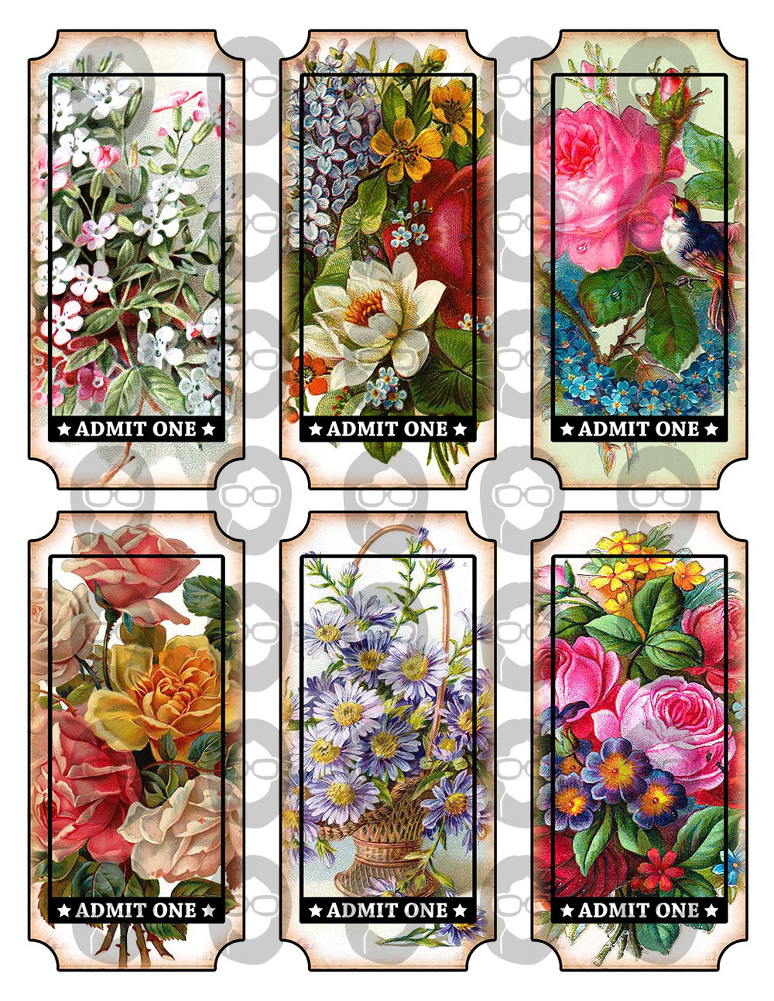 Printable Ticket Ephemera Spring Flowers 12pg Digital | Etsy
