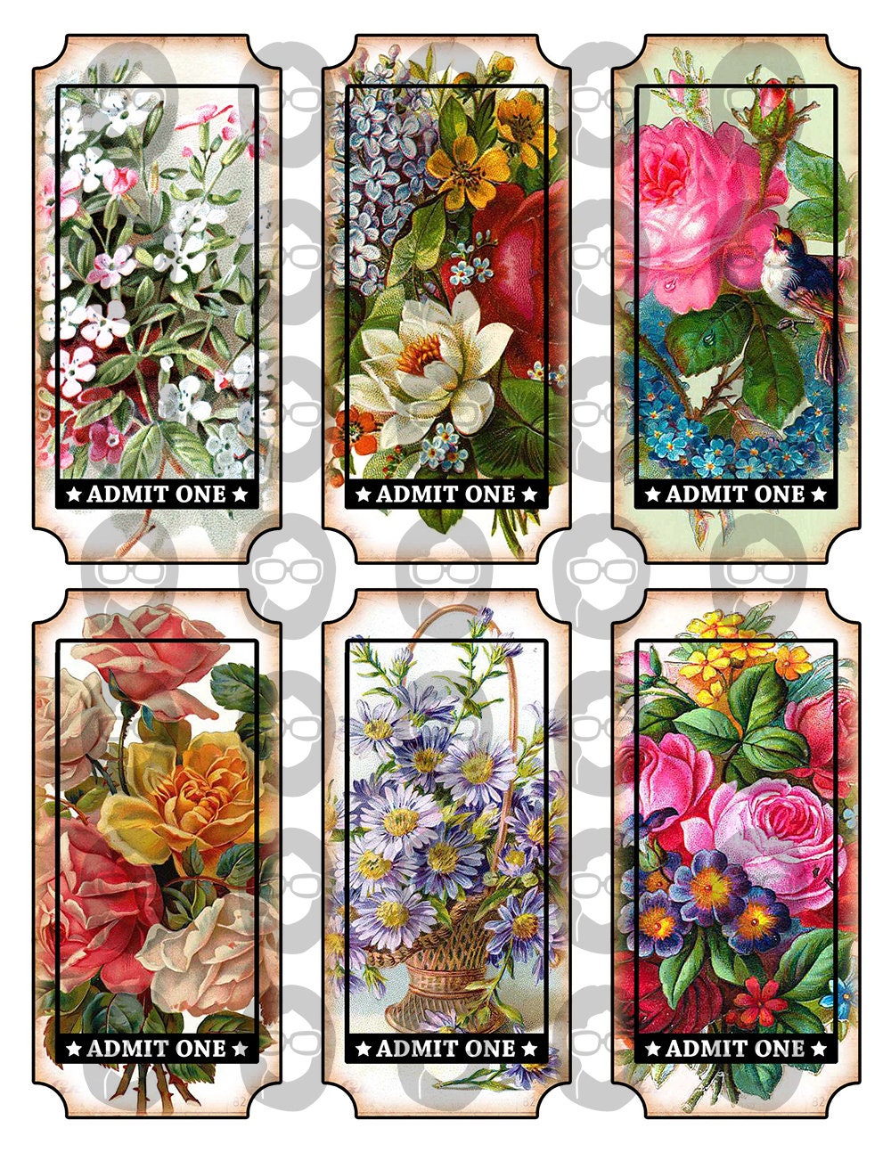 Printable Ticket Ephemera Spring Flowers 12pg Digital | Etsy