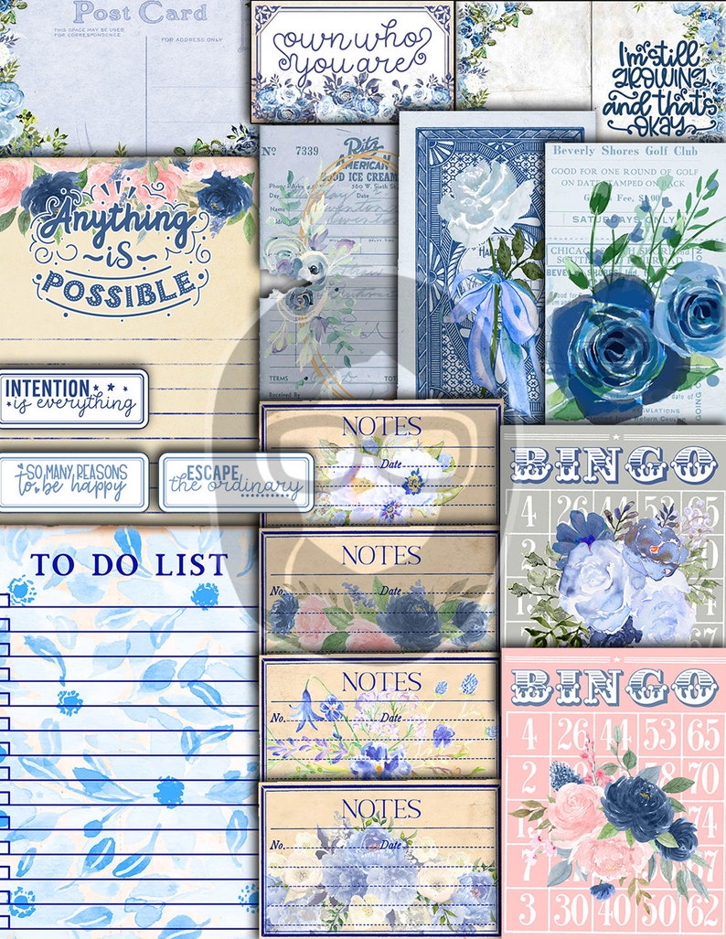 Blue Digital Paper Printable Journal Bundle 40pg Digital - Etsy