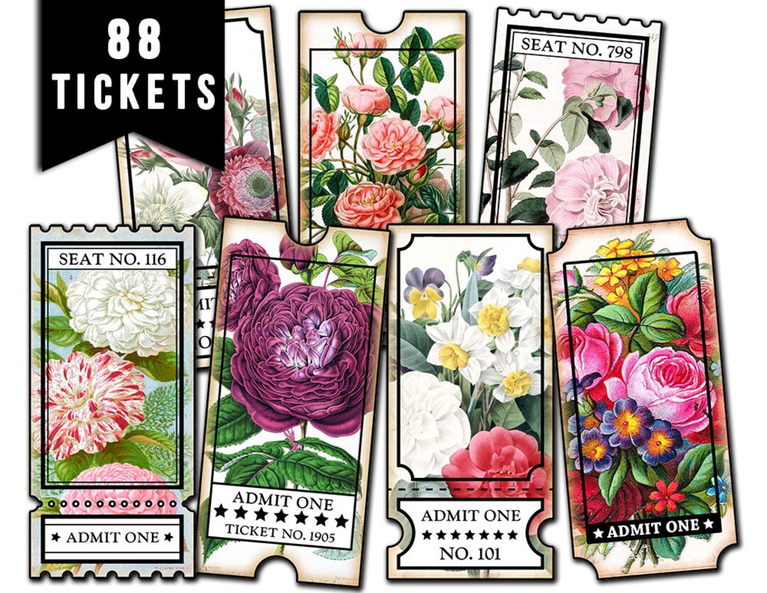 Printable Ticket Ephemera, Spring Flowers -12pg Digital Download- Junk ...