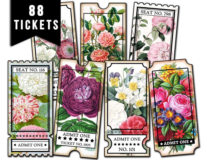 Printable Ticket Ephemera Spring Flowers 12pg Digital - Etsy