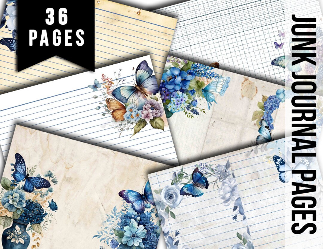 Junk Journal Pages, Butterfly Journal Printable -36pg Digital Download ...
