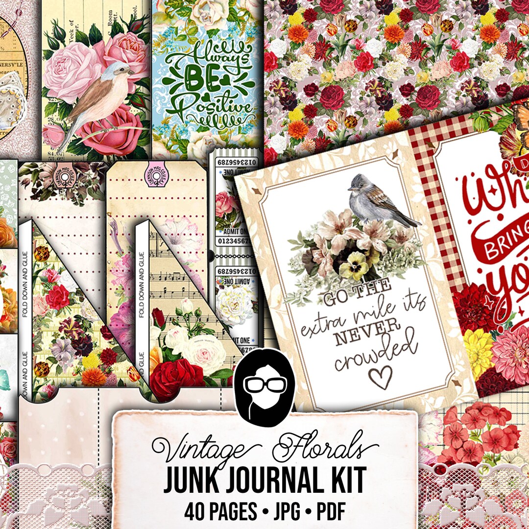Vintage Junk Journal Kit, Printable Journal Bundle -40pg Digital ...