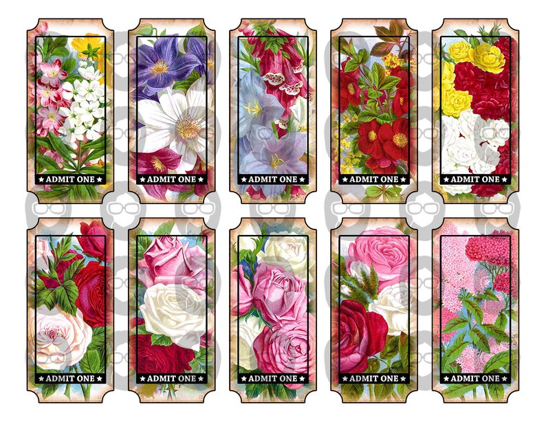 Printable Ticket Ephemera Spring Flowers 12pg Digital | Etsy