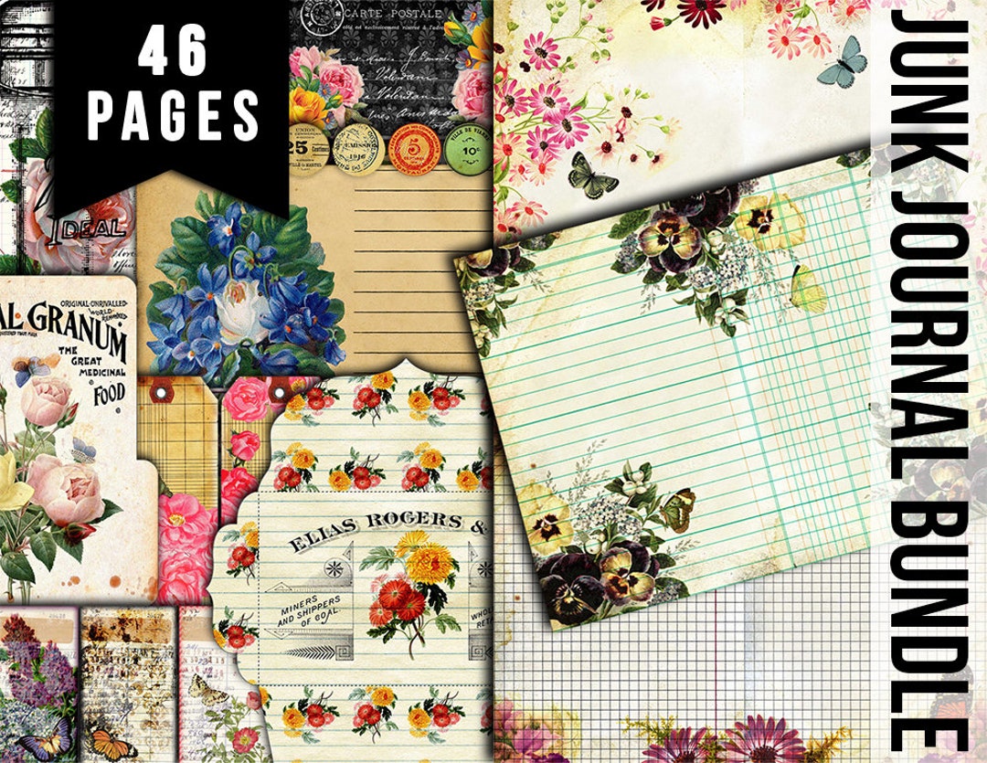 Journaling Bundle, Junk Journal Starter Kit #15, -46pg Digital Download ...