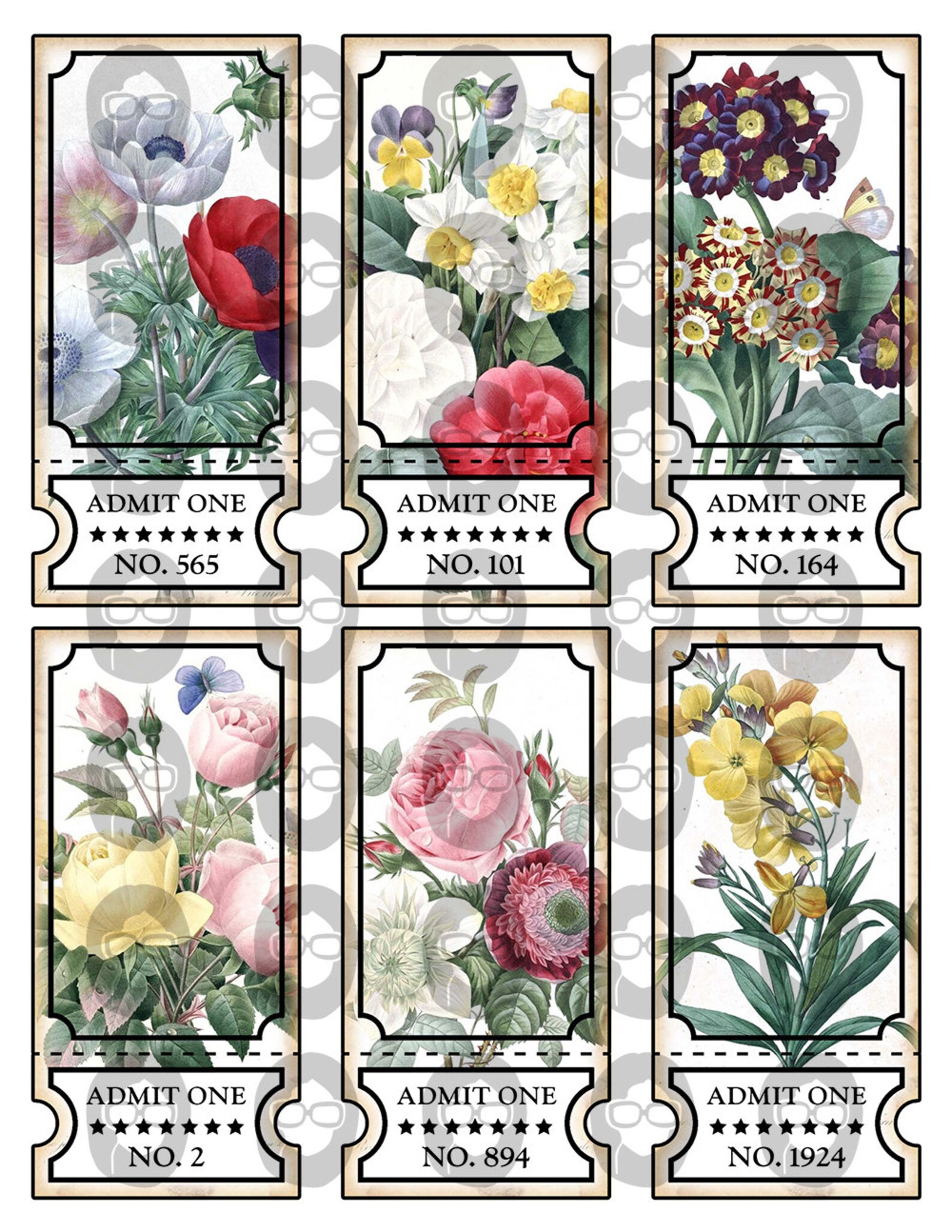 Printable Ticket Ephemera Spring Flowers 12pg Digital - Etsy