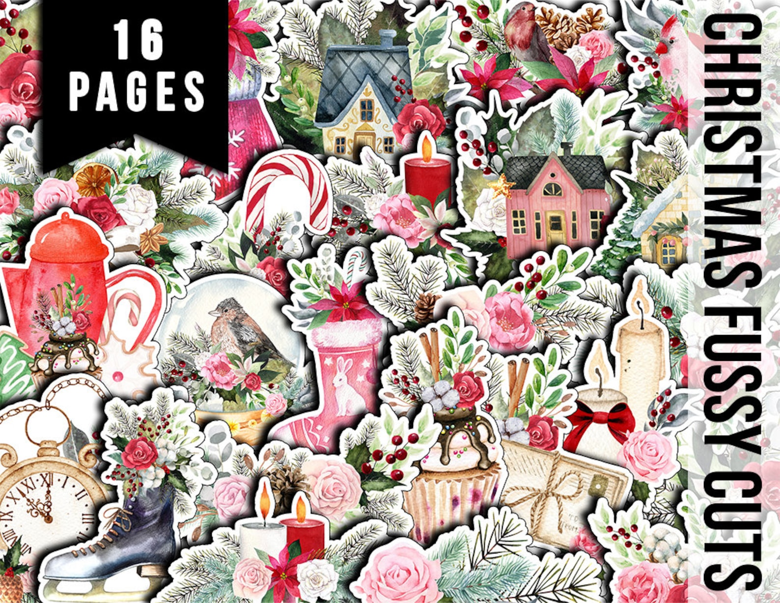Fussy Cut Christmas Ephemera 16pg Digital Download Pink - Etsy