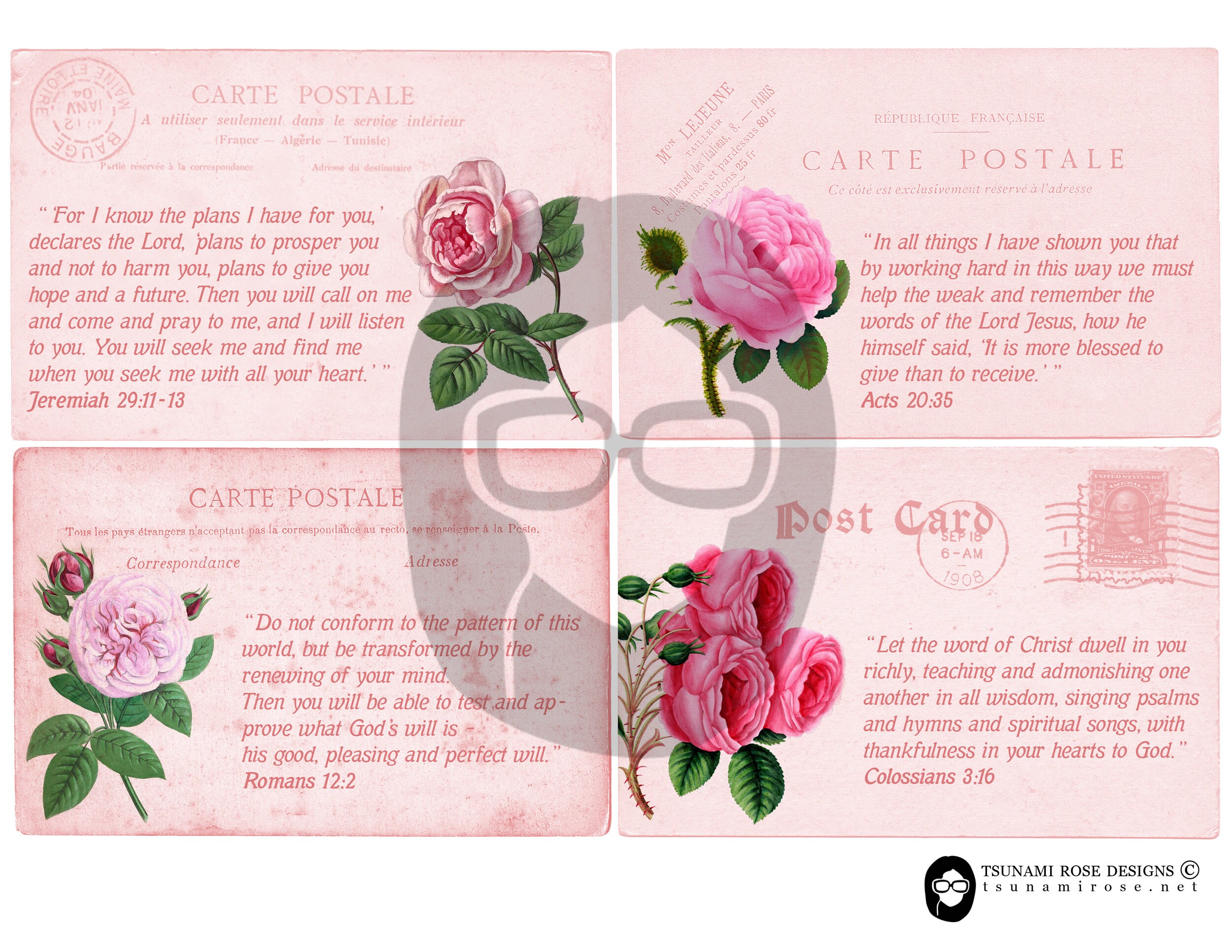 Ephemera for Bible Journaling, Postcards Set -6pg Digital Download ...