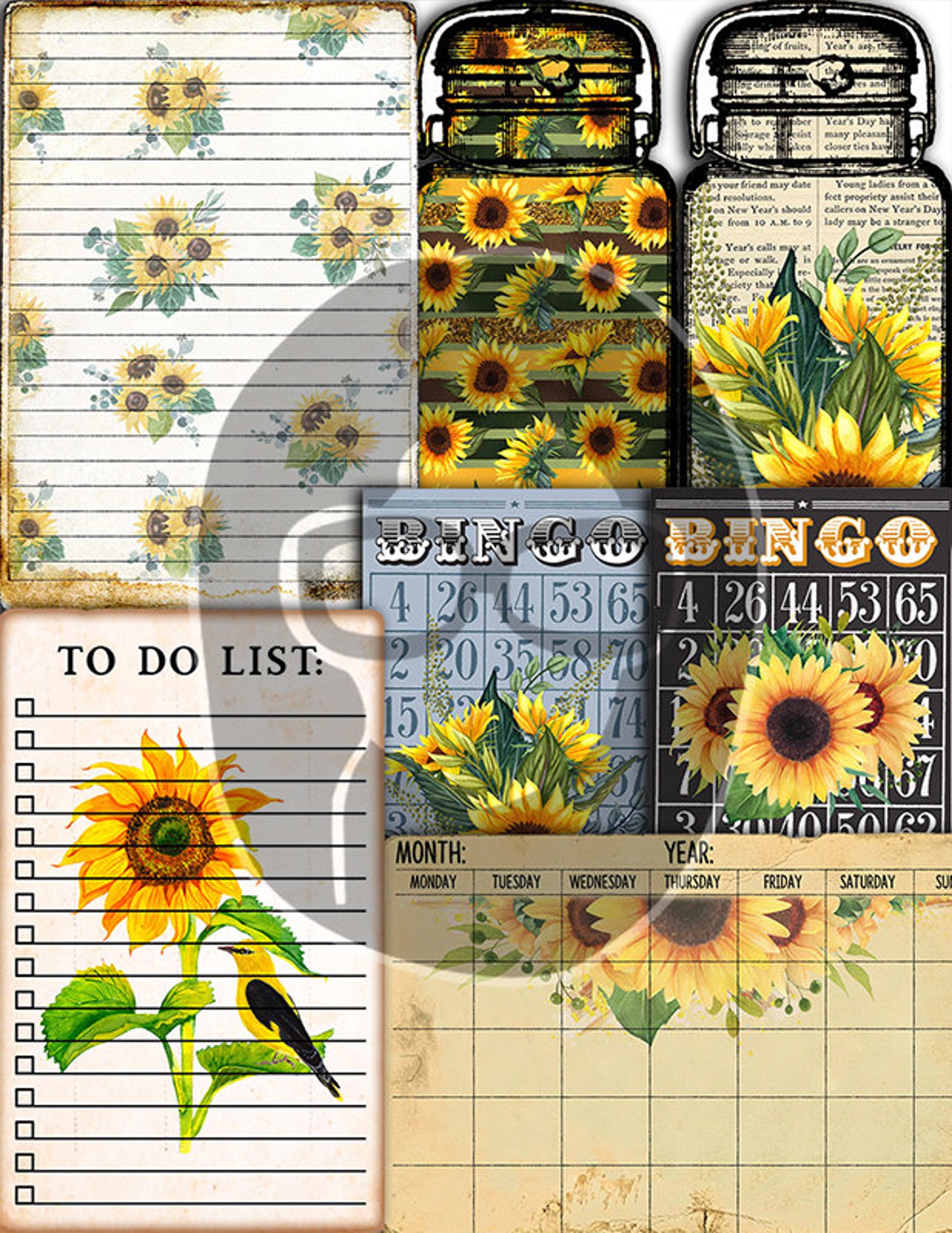 Sunflower Digital Paper Printable Journal Bundle 40pg - Etsy
