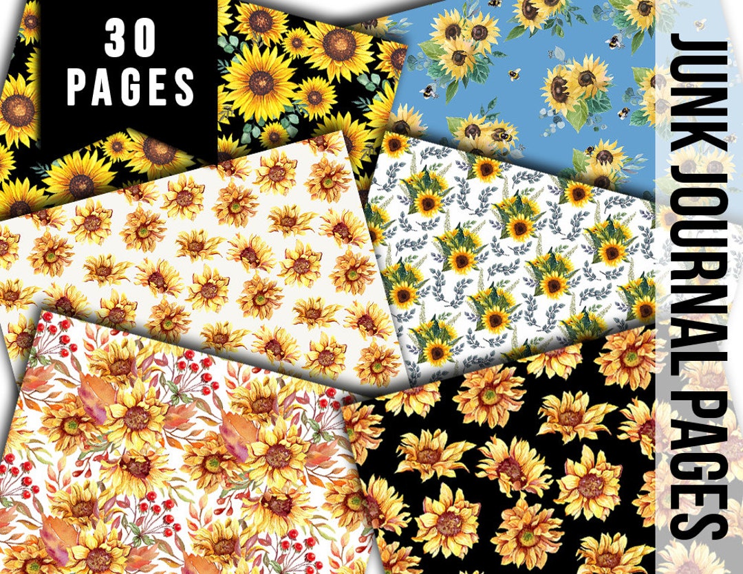 Sunflower Digital Paper, Printable Journal Bundle -30pg Digital ...