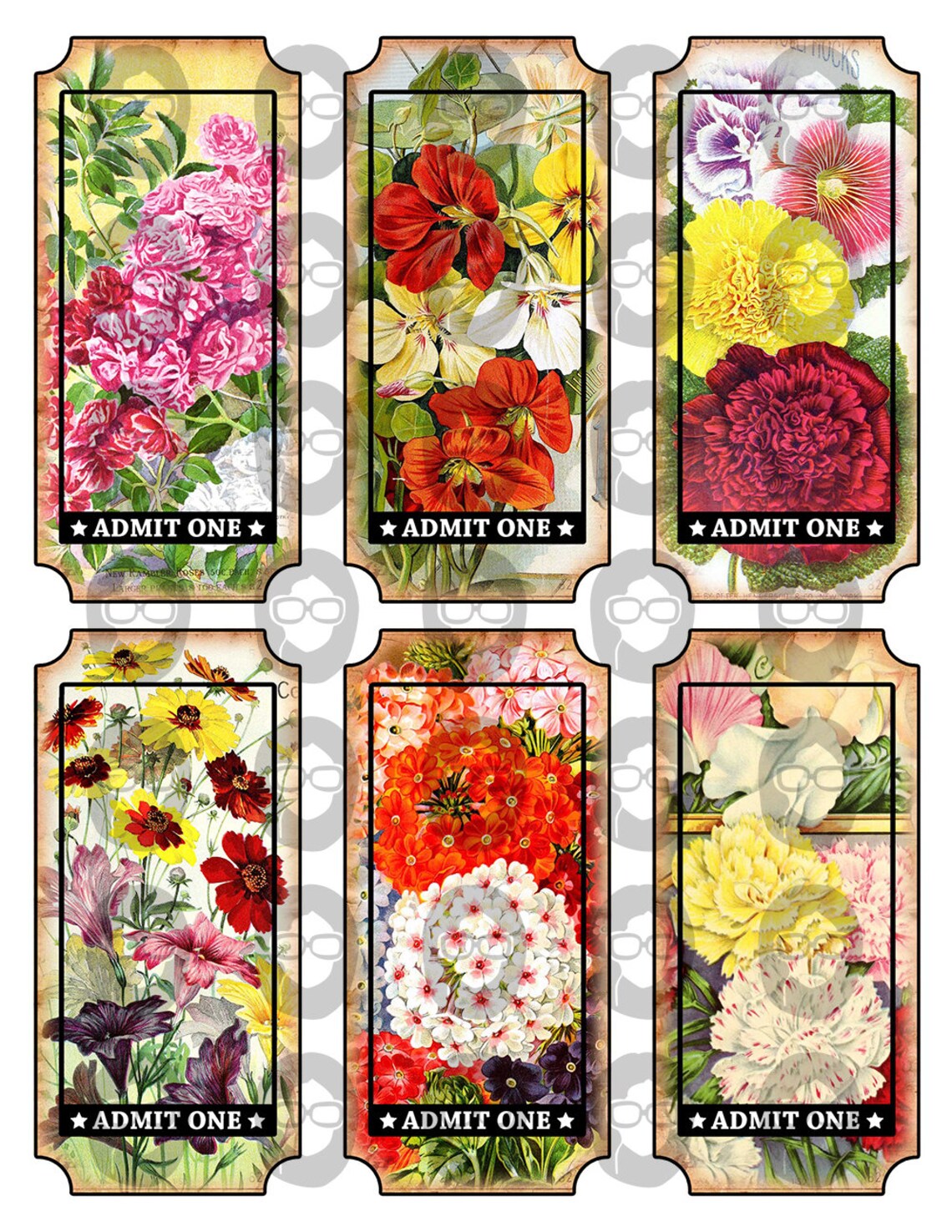 Printable Ticket Ephemera, Spring Flowers -12pg Digital Download- Junk ...