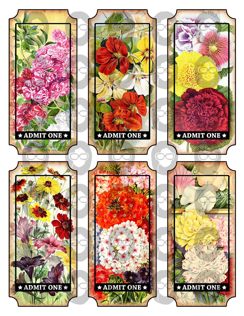 Printable Ticket Ephemera Spring Flowers 12pg Digital | Etsy