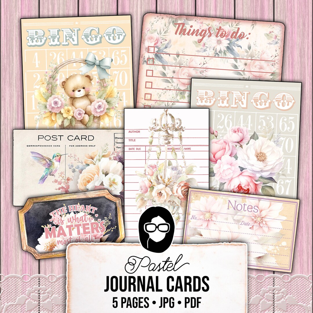 Pastel Junk Journal Kit, Digital Journal Cards -5pg Instant Download ...