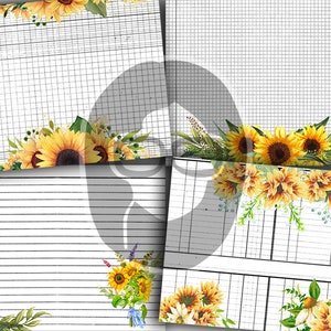 Sunflower Journal Pages, Printable Journal Bundle -30pg Digital ...