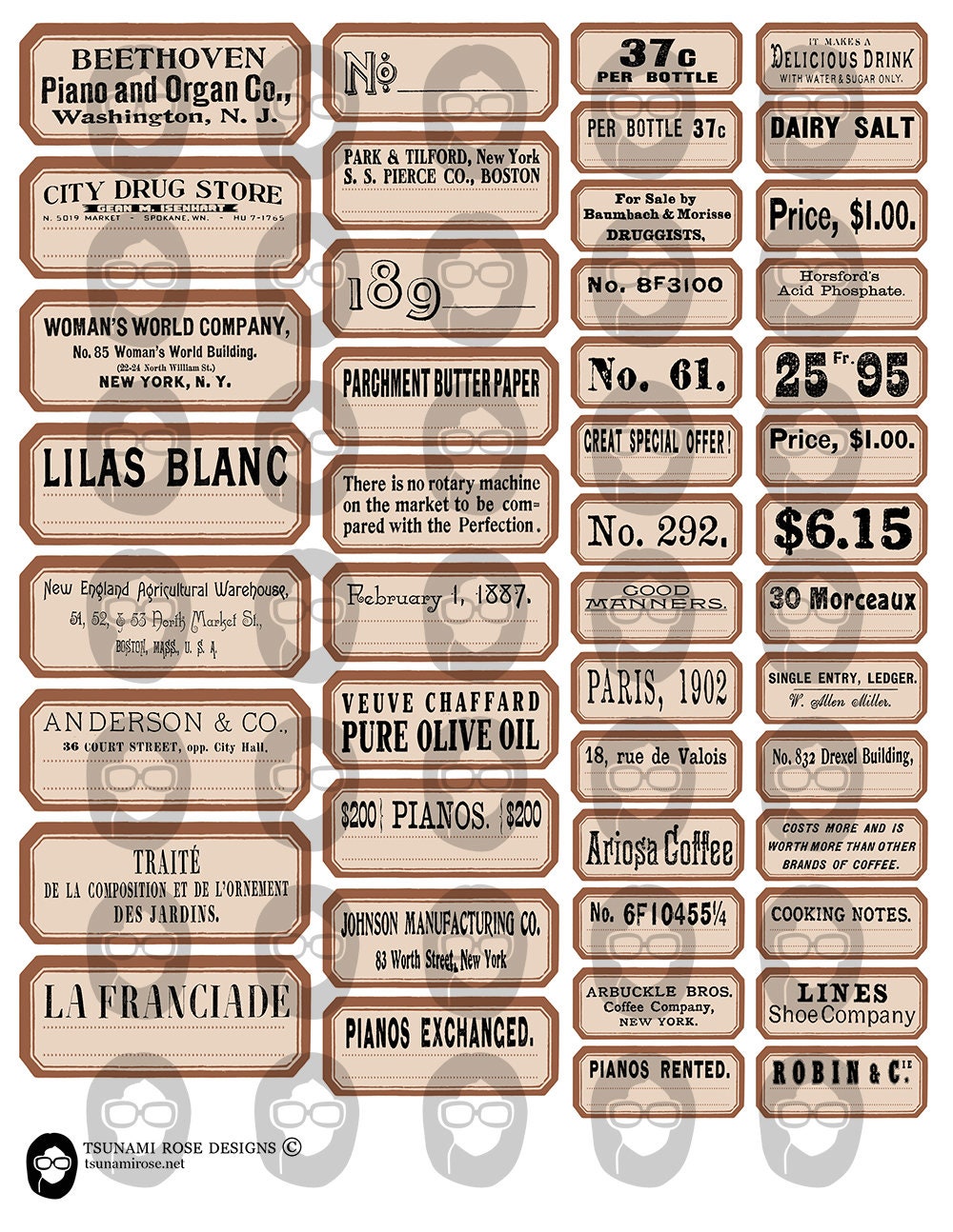Junk Journal Labels Ephemera Printable 4pg Digital Download - Etsy