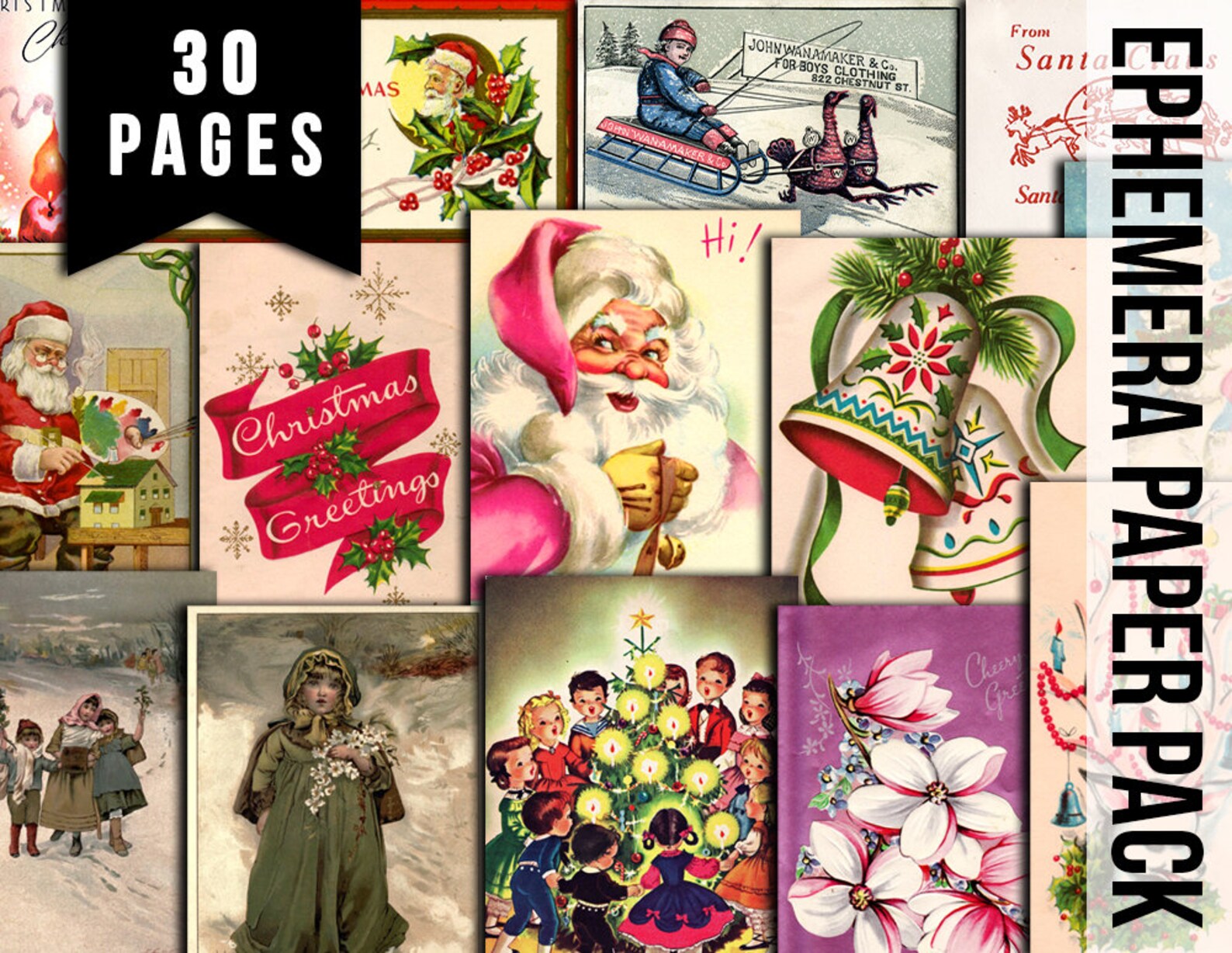 Printable Christmas Ephemera Junk Journal Pages 30pg Digital - Etsy