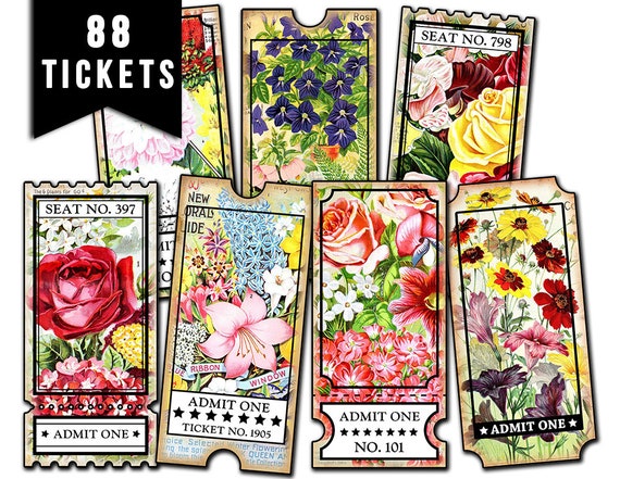 Printable Ticket Ephemera Spring Flowers 12pg Digital | Etsy