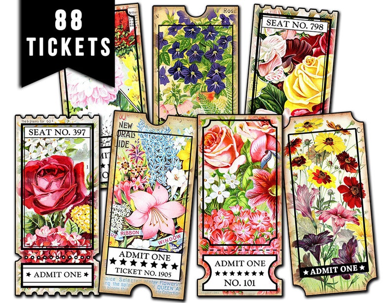 Printable Ticket Ephemera Spring Flowers 12pg Digital | Etsy