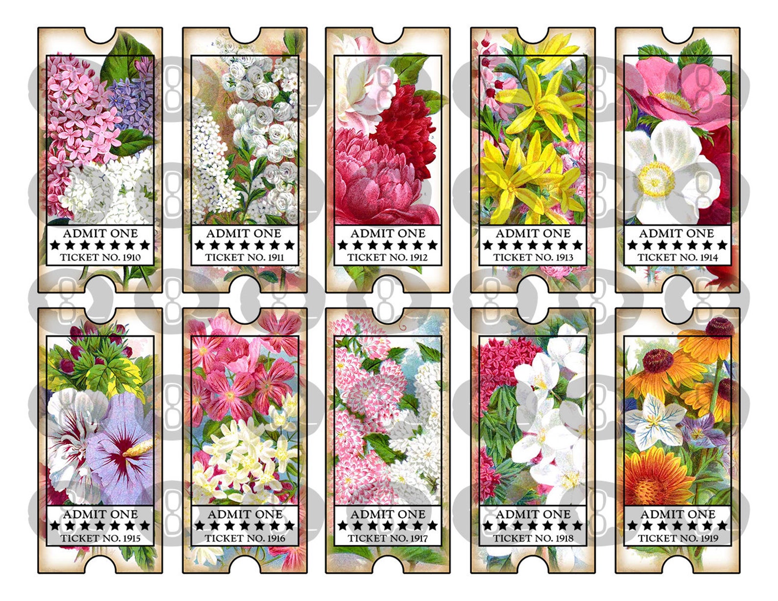 Printable Ticket Ephemera, Spring Flowers -12pg Digital Download- Junk ...