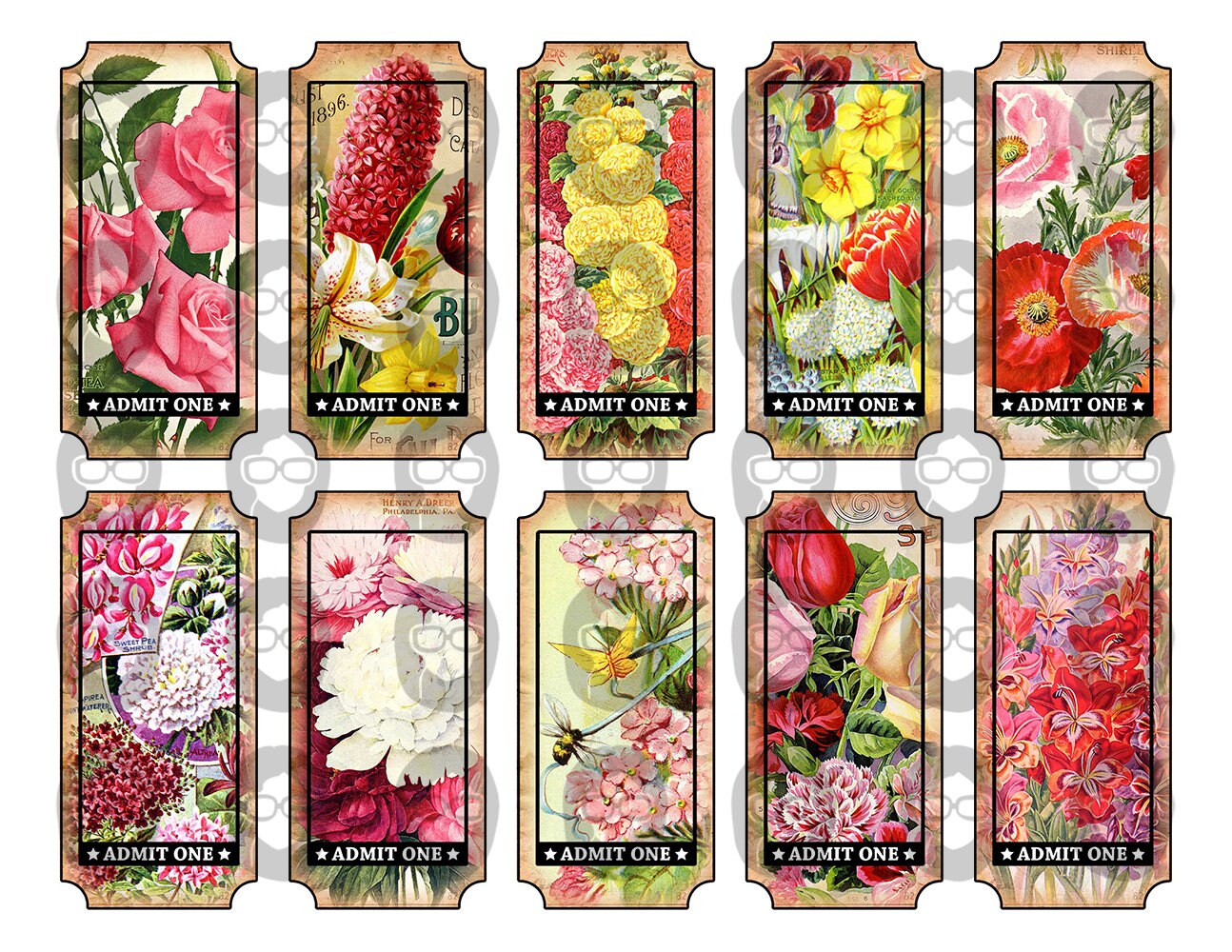 Printable Ticket Ephemera, Spring Flowers -12pg Digital Download- Junk ...