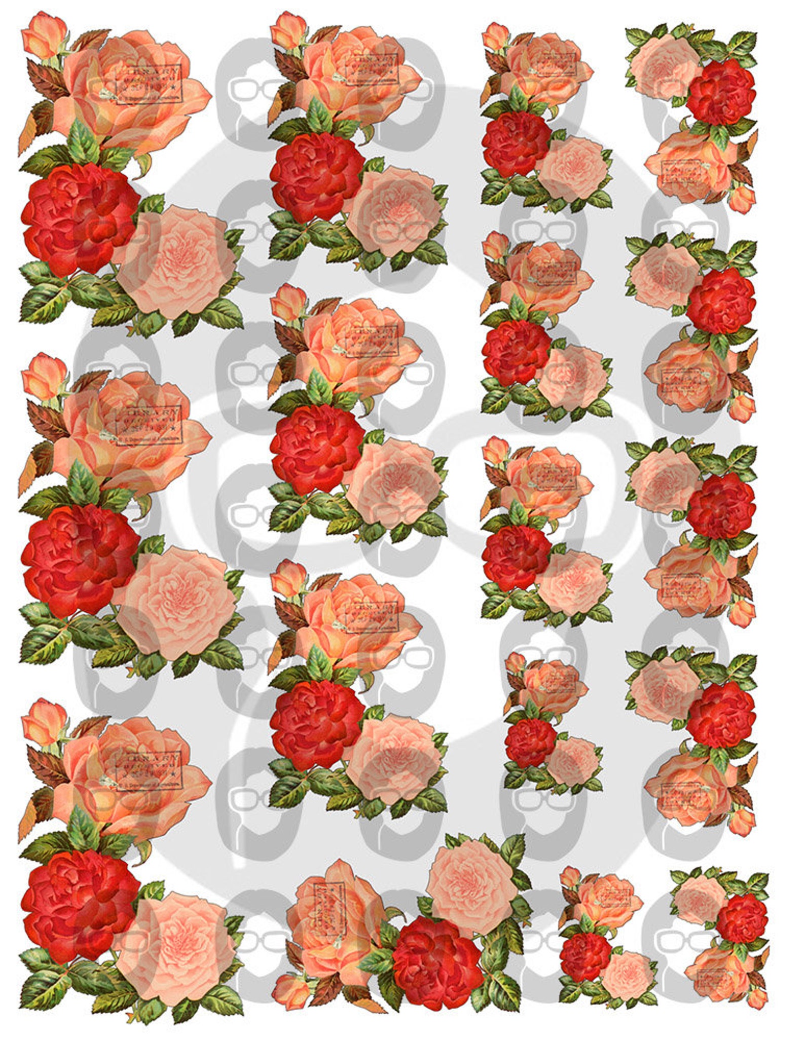 Pink Rose Clipart Decoupage Flowers Set 20 7 Page Instant - Etsy