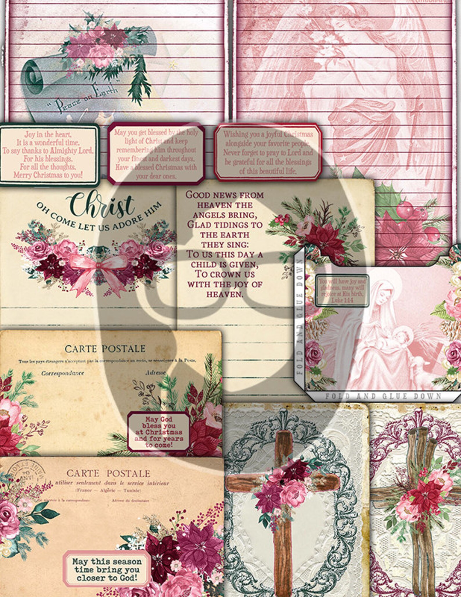 Pink Christmas Printable, Junk Journal Kit -32pg Digital Download ...
