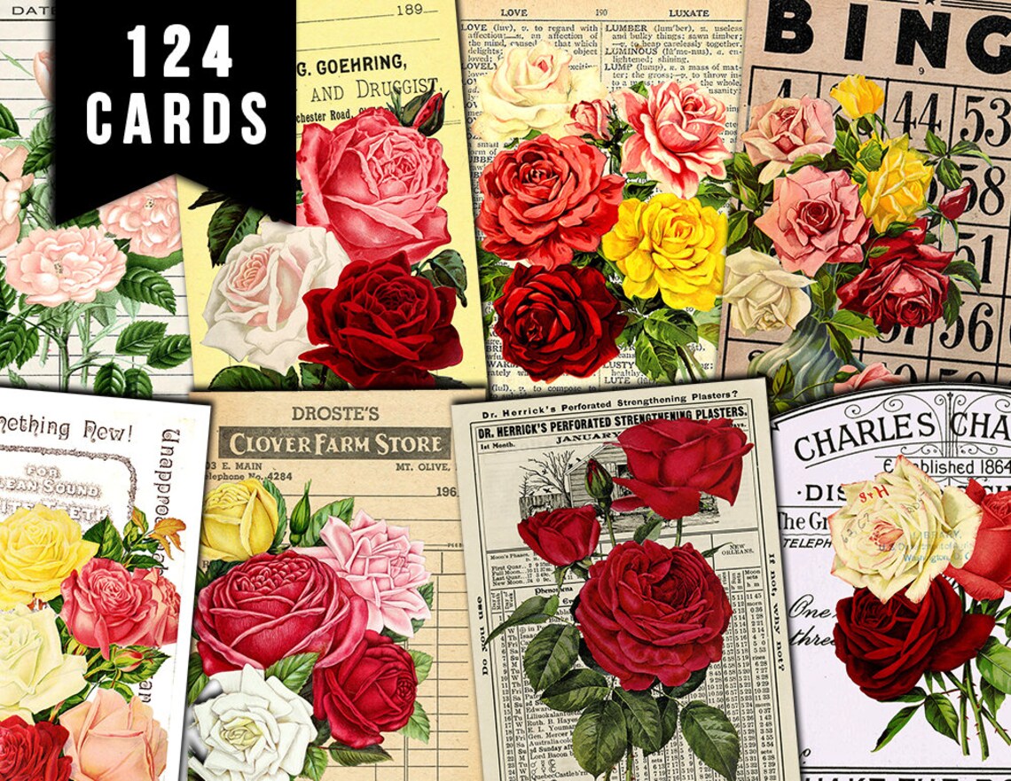 Junk Journal Cards Printable Vintage Art 30pg Digital | Etsy