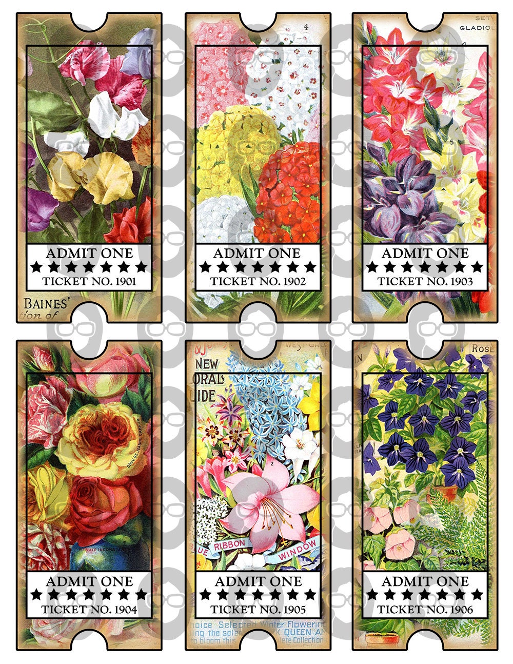 Printable Ticket Ephemera Spring Flowers 12pg Digital | Etsy