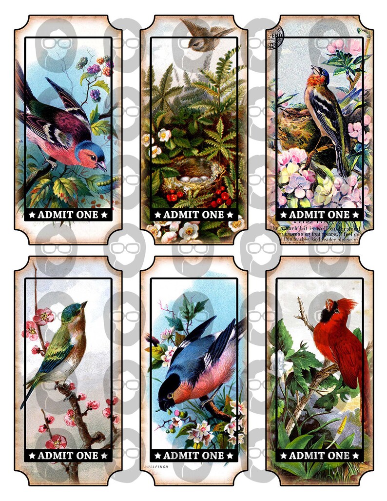 Printable Ticket Ephemera Vintage Birds 12pg Digital - Etsy