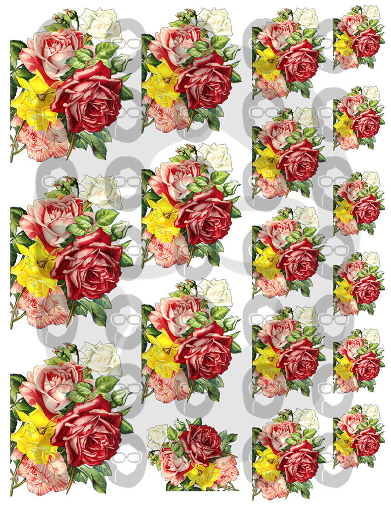 Pink Rose Clipart Decoupage Flowers Set 23 8 Page Instant - Etsy